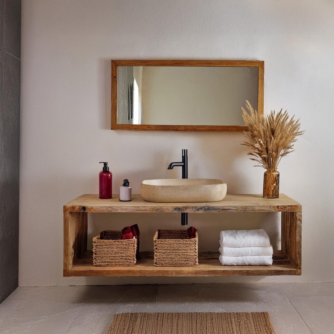 Custom Rustic Handmade Wooden Floating Bathroom Vanity – Farmhouse Live ...