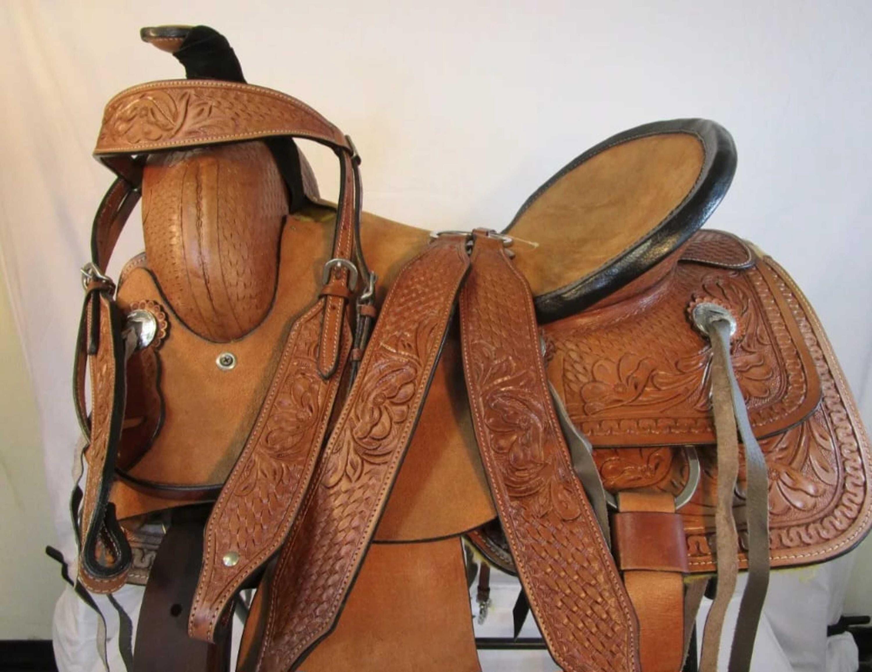 Western Saddle Trail Pleasure Tooled Leather Horse Ranch Roping Tack 16 ...