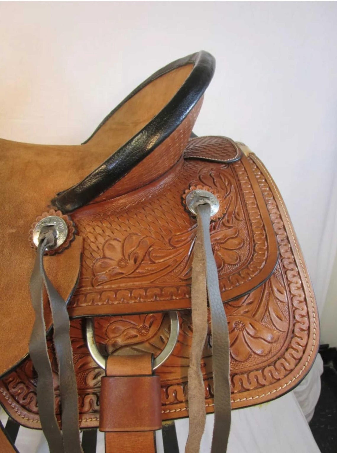 Western Saddle Trail Pleasure Tooled Leather Horse Ranch Roping Tack 16 ...