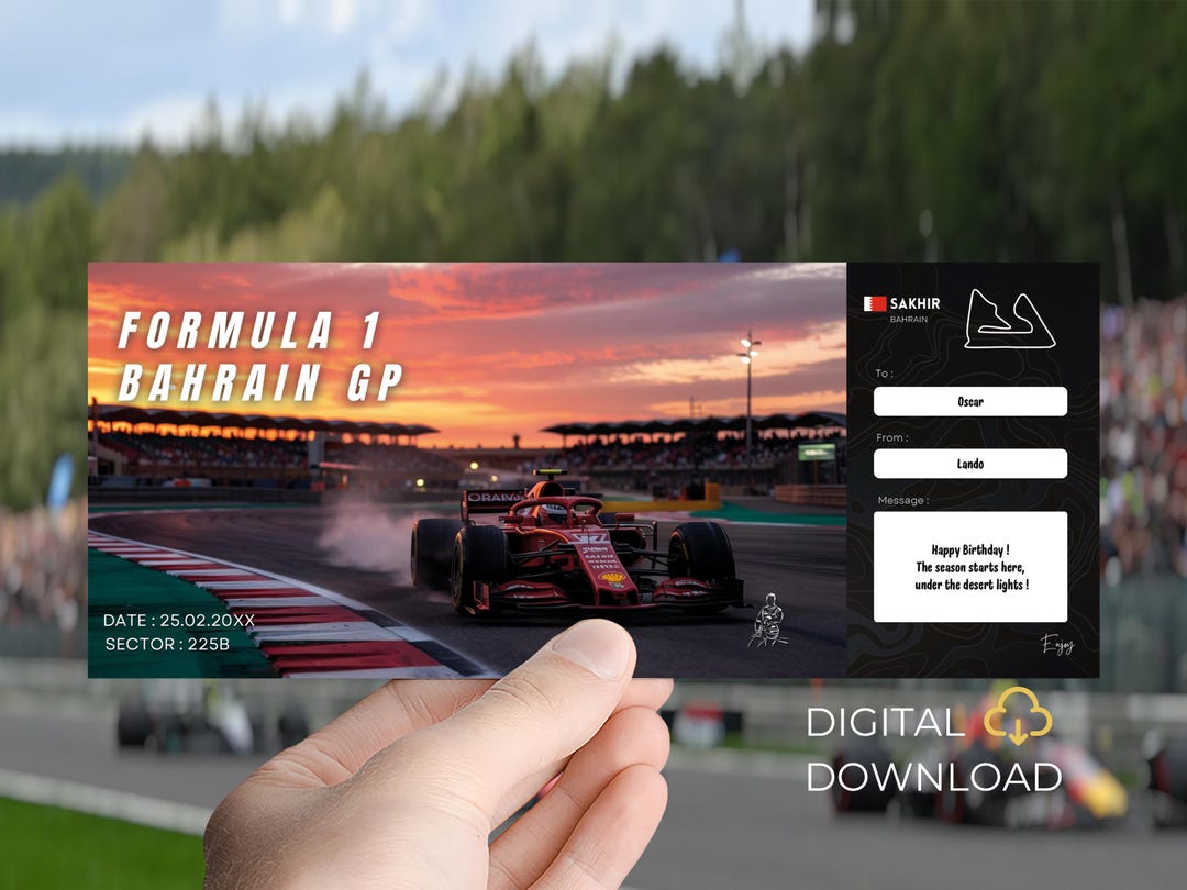 Personalized Formula 1 Ticket | Bahrain GP | Editable Digital Ticket ...