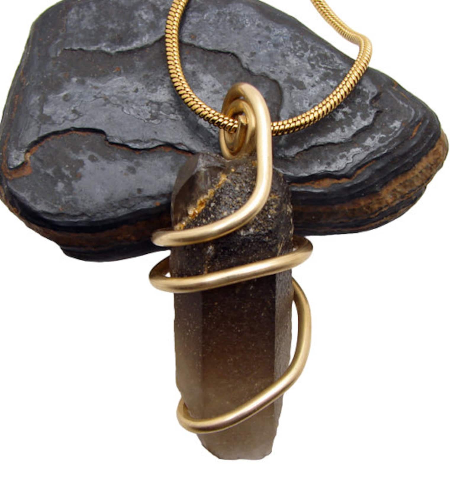 Grounding Pendant Dragon Quartz Raw Crystal Jewelry Real Smoky Quartz ...