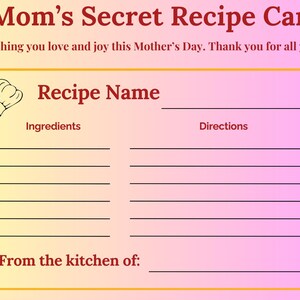 Mother’s Day Recipe Card & Thank You Note Bundle – Printable A6 (148 x ...