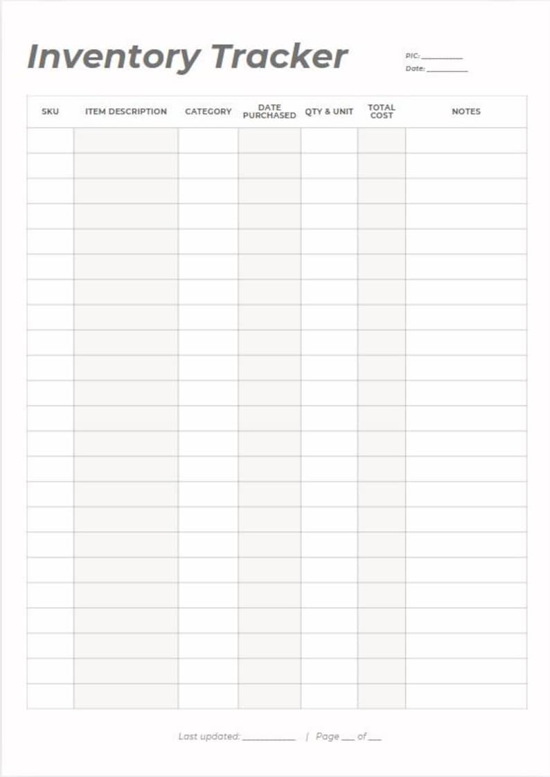 Inventory Tracker Printable PDF – Small Business Log Sheets in 4 ...