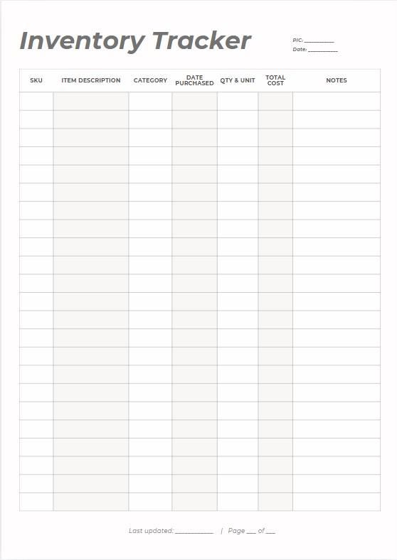 Inventory Tracker Printable PDF – Small Business Log Sheets in 4 ...