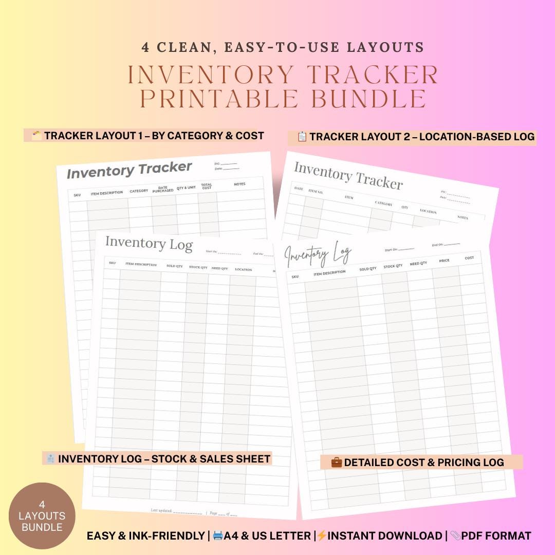 Inventory Tracker Printable PDF – Small Business Log Sheets in 4 ...