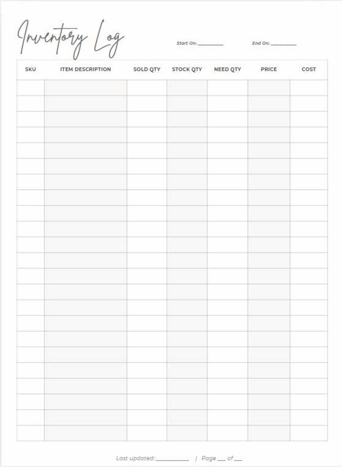 Inventory Tracker Printable PDF – Small Business Log Sheets in 4 ...