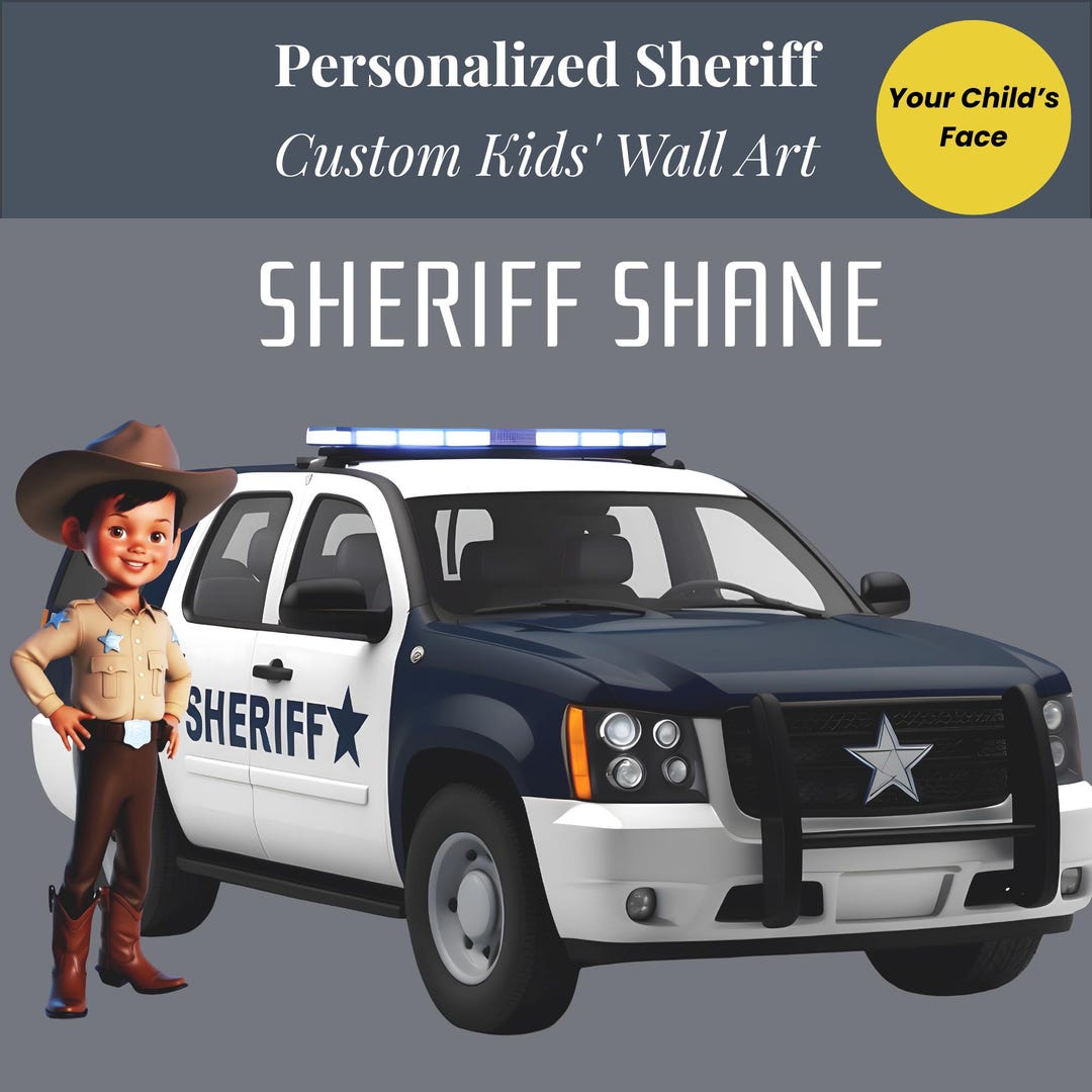 Personalized Sheriff Wall Art, Custom Deputy Portrait, Kids Lawman Gift ...