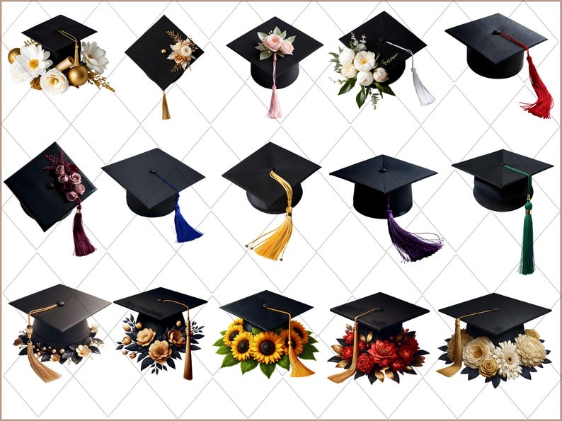 Graduation Clipart Bundle, Graduation PNG, Black Cap and Gown Clipart ...