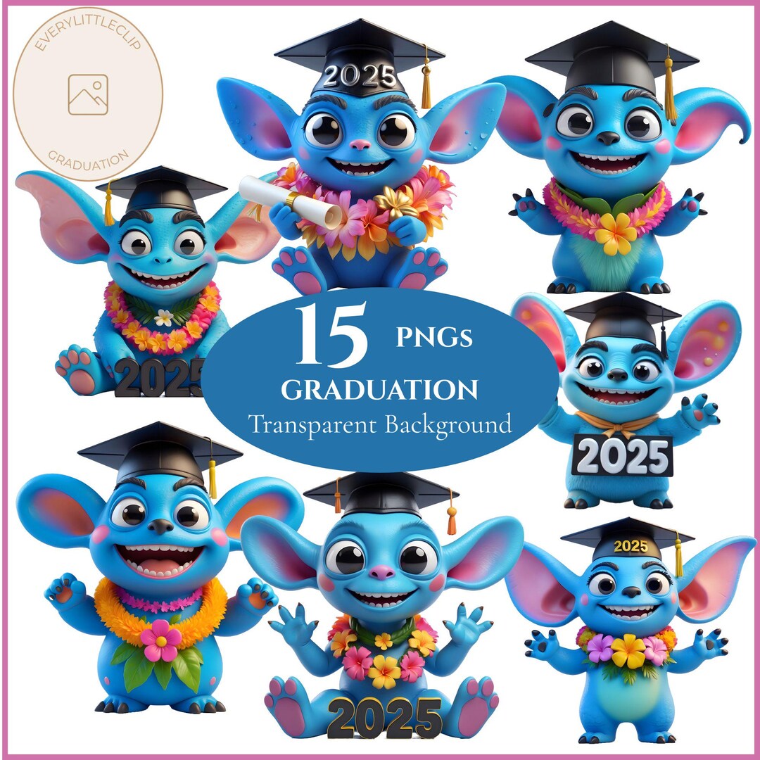 Graduation Clipart Bundle – Cute Blue Alien Graduation PNG, Cap and ...