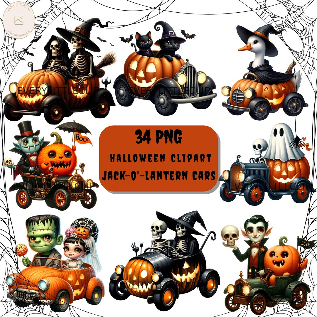 34 Halloween Car Clipart PNG – Jack-o’-lantern Pumpkin Cars, Halloween ...