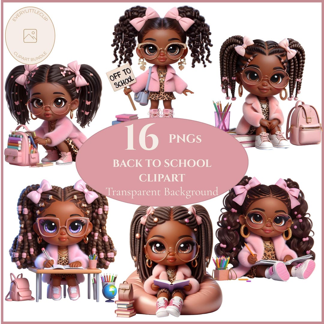 Back to School Black Girl Clipart | Cute Back to School, Cute Black ...