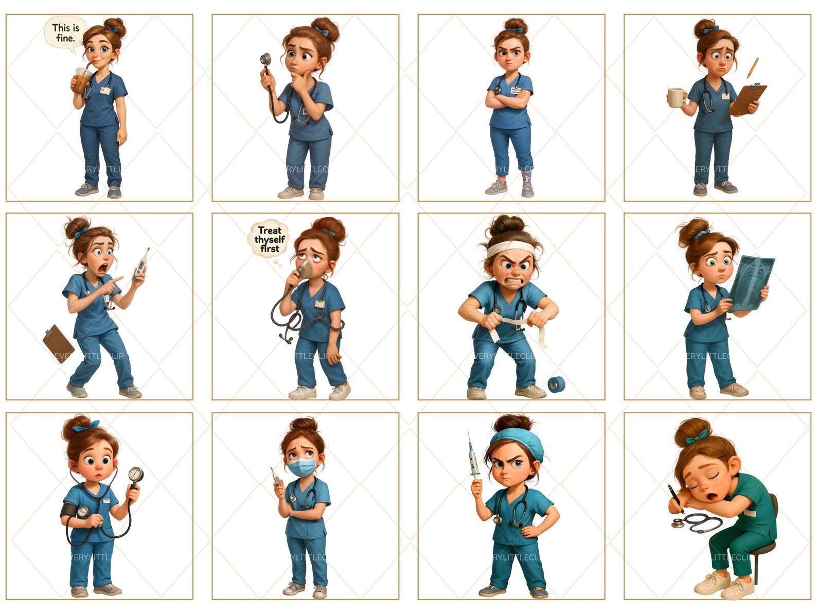 Funny Nurse Clipart Set – Quirky Medical Characters, RN Clipart, Cute ...