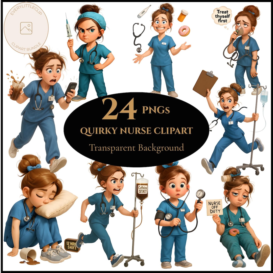 Funny Nurse Clipart Set – Quirky Medical Characters, RN Clipart, Cute ...
