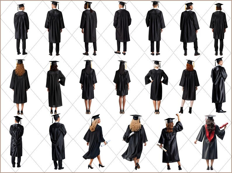 Graduation Clipart Bundle, Graduation PNG, Black Cap and Gown Clipart ...