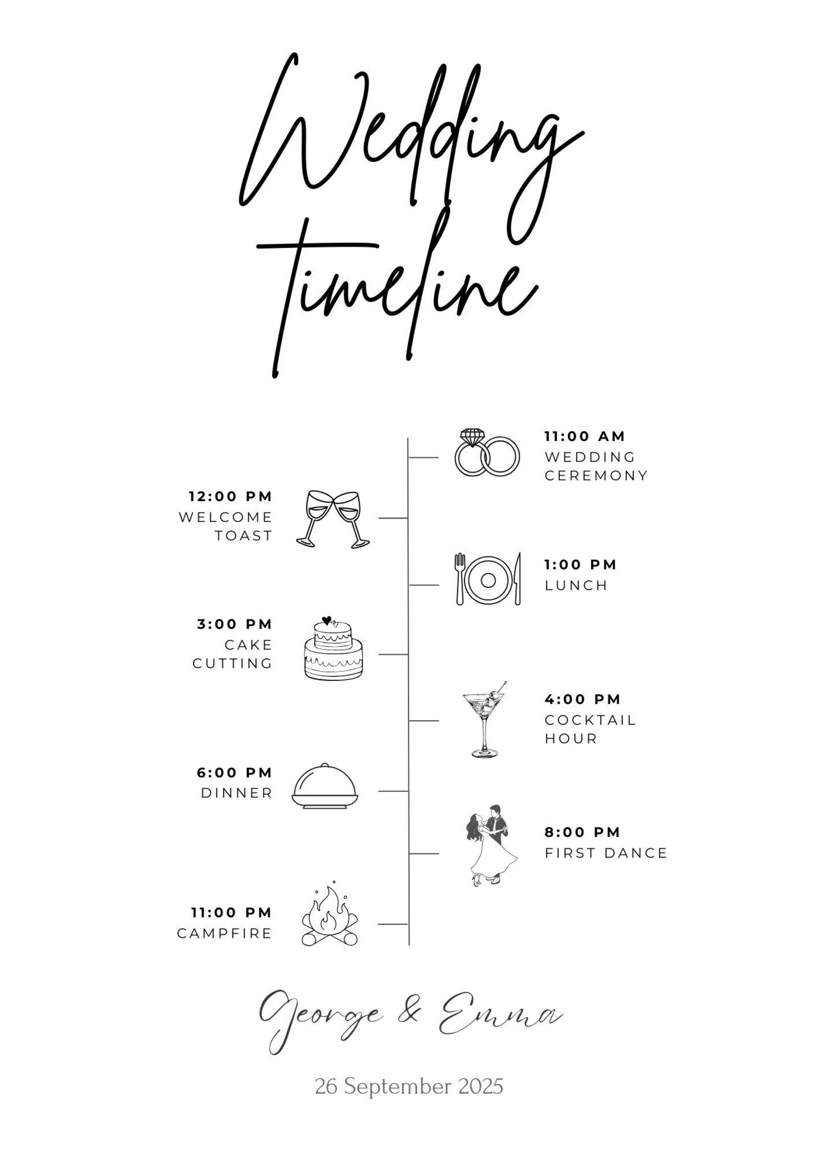 Wedding Timeline | Wedding Schedule | Printable Editable Template ...
