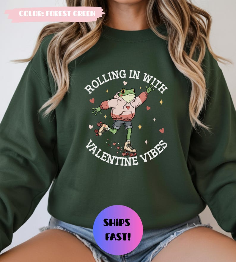 Valentine Sweatshirt, Rolling In With Valentine Vibes, Rollerskates ...