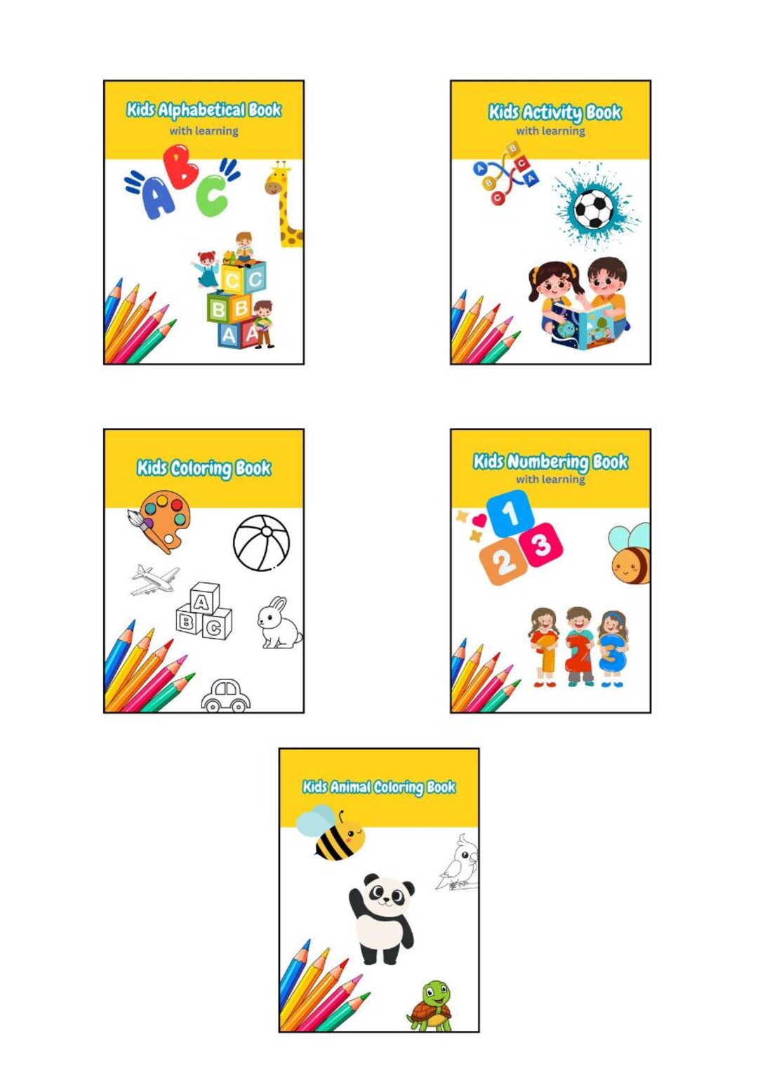 Kid's Coloring Book, ABC, 123 Learning Book, Activity Book (set of 5 ...