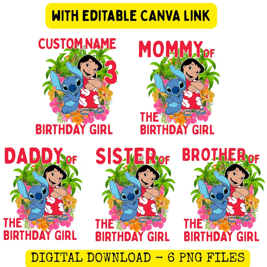 Custom Lilo and Stitch Birthday Girl PNG Design Bundle Editable With ...