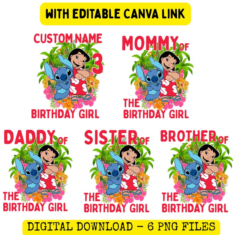 Custom Lilo and Stitch Birthday Girl PNG Design Bundle Editable With ...