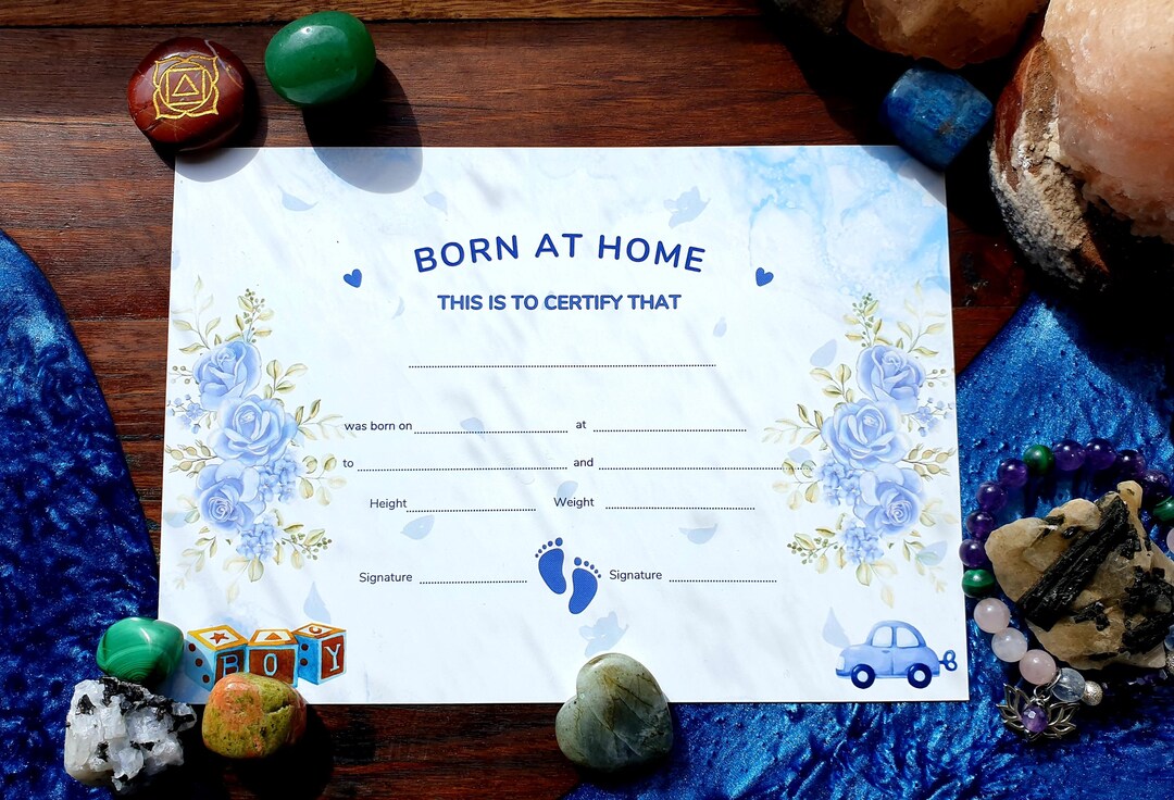 Born at Home Birth Certificate - Blue - Etsy