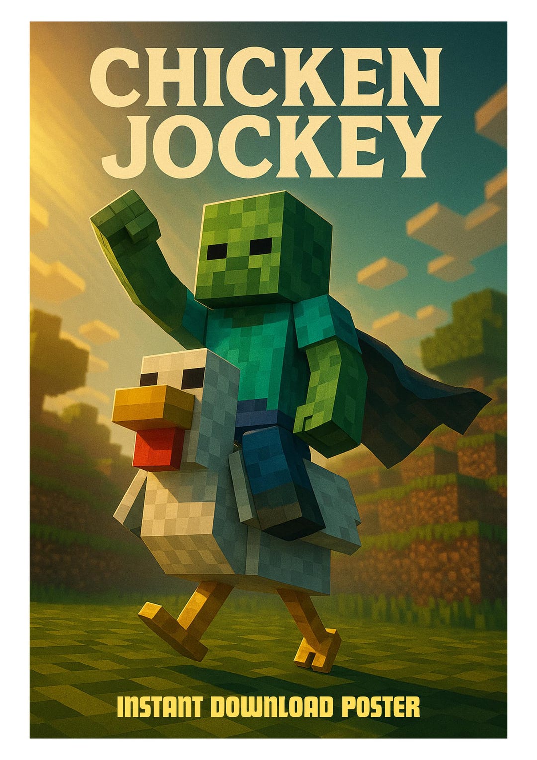 Chicken Jockey | Inspired Wall Art | Gamer Poster for Kids Room or Game ...