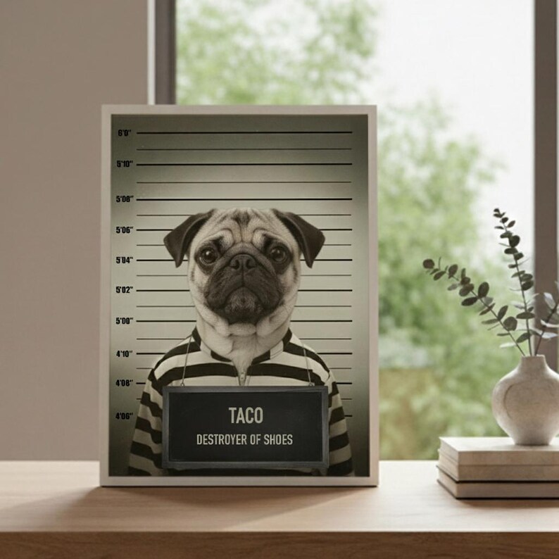 Custom Dog Mugshot Portrait – Funny Pet Art, Personalised Pet Gift ...