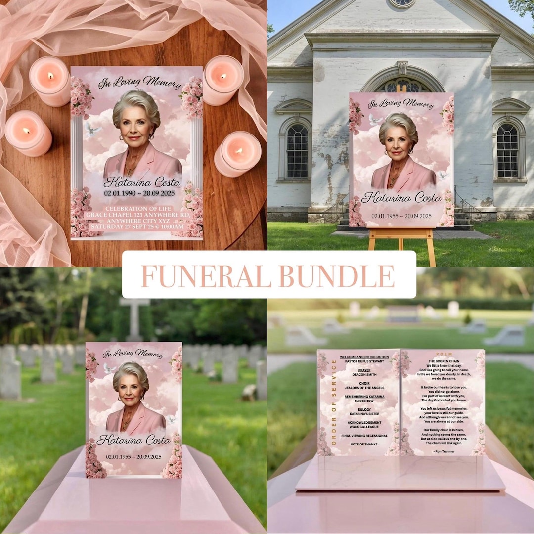 Soft Pink Roses Funeral Bundle: Announcement, Program & Welcome Sign - Etsy