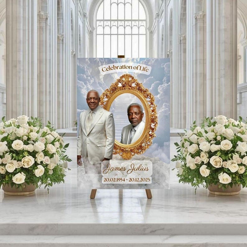 Celebration of Life Memorial Sign Template | Gold Frame Funeral Welcome ...