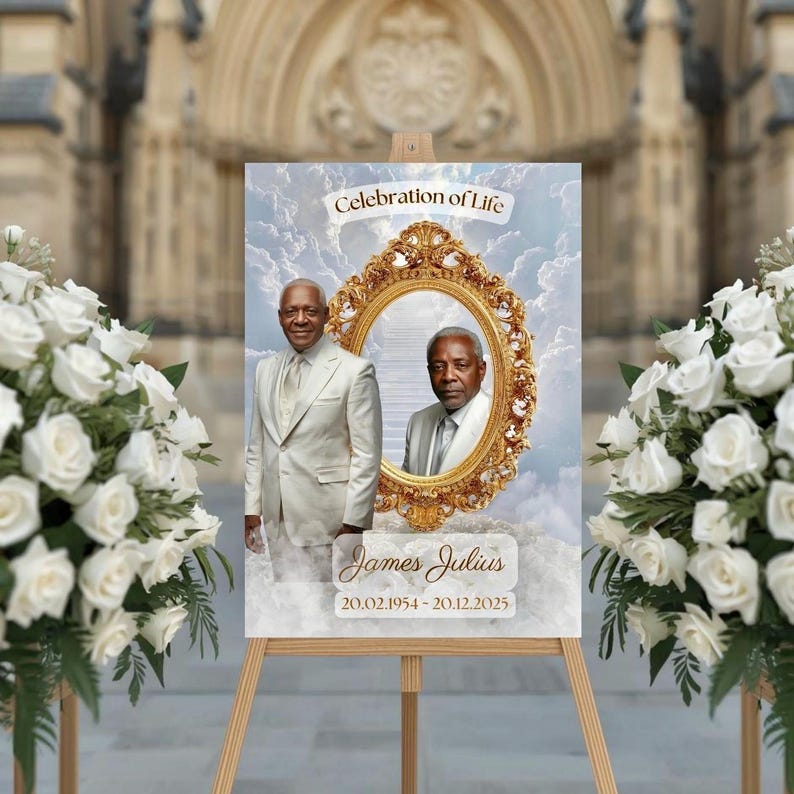 Celebration of Life Memorial Sign Template | Gold Frame Funeral Welcome ...