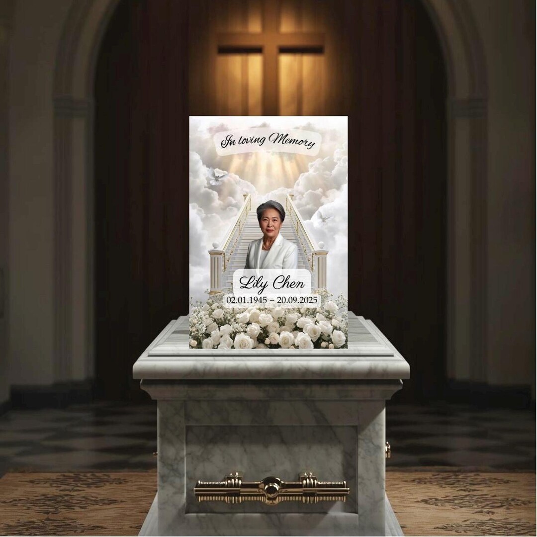 Stairway to Heaven Funeral Program Template: White & Gold (A4) - Etsy