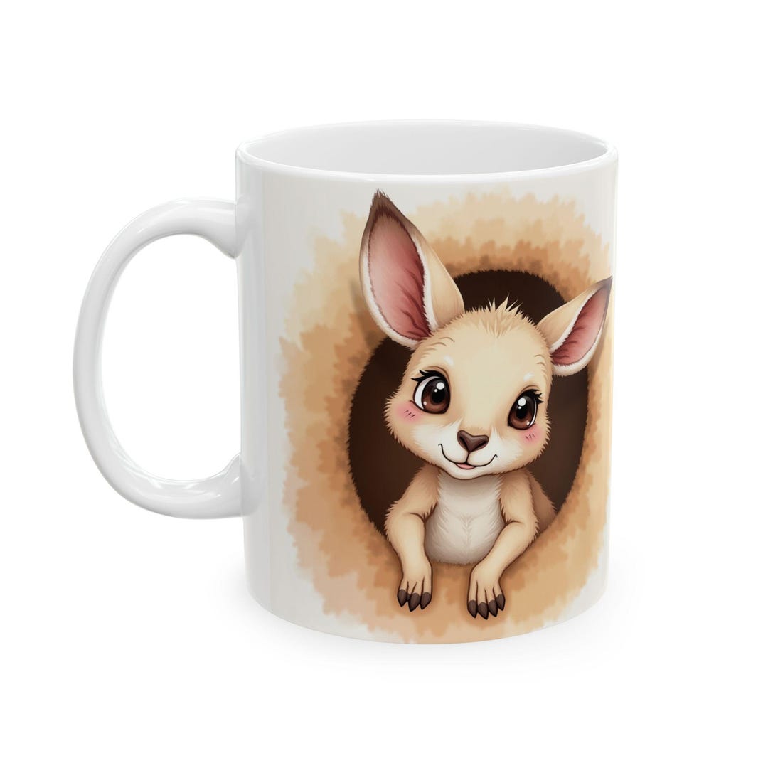 Cute Kangaroo Joey Ceramic Mug, Cute Australian Animal Gift, Cartoon ...