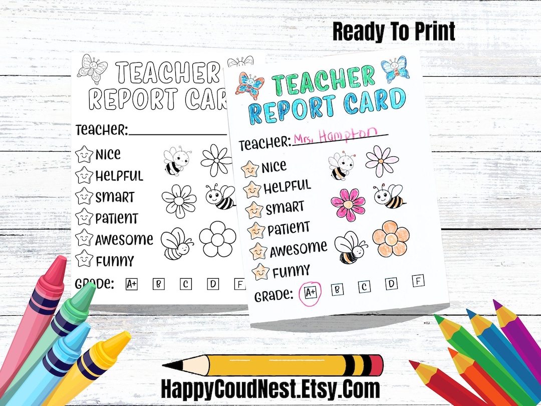 Teacher Report Card Coloring Page: Thank You Gift (PDF) - Etsy