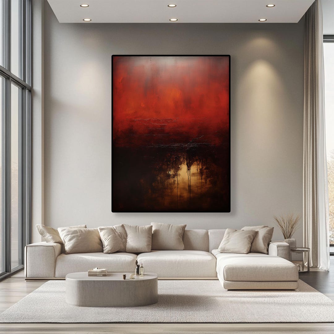 Textured Red Abstract Oil Painting, Modern Landscape Art - Etsy