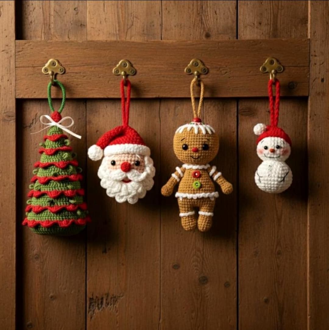 Christmas Ornament Crochet Pattern Set | Santa, Gingerbread , Snowman ...