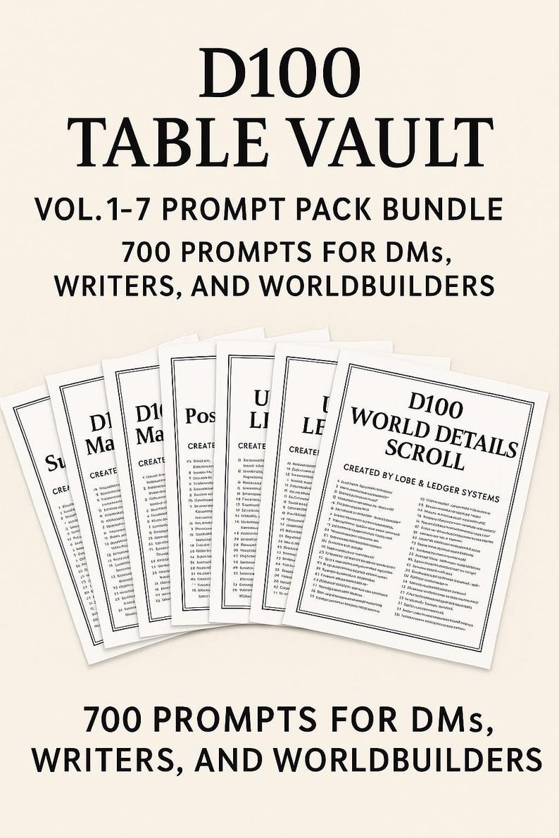 D100 Table Vault (vol. 1–7) – 700 Worldbuilding Prompts for Dms ...