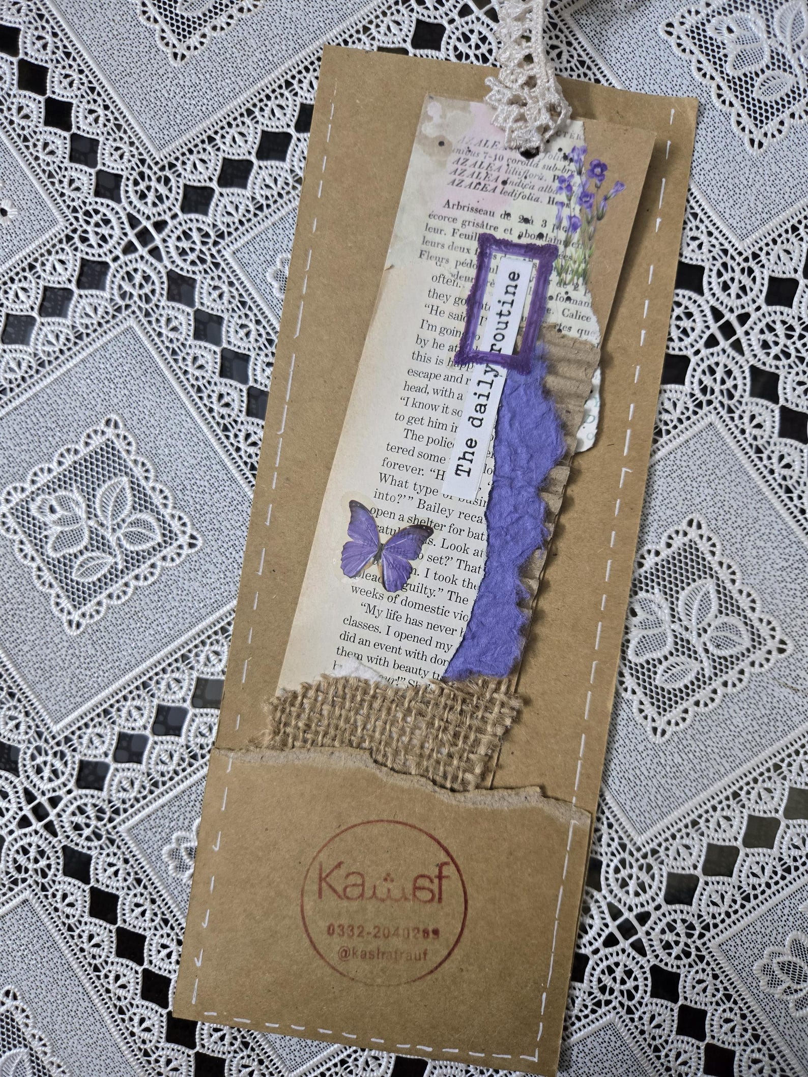 Handmade Collage Bookmark: Earth Journey, Burlap & Floral - Etsy