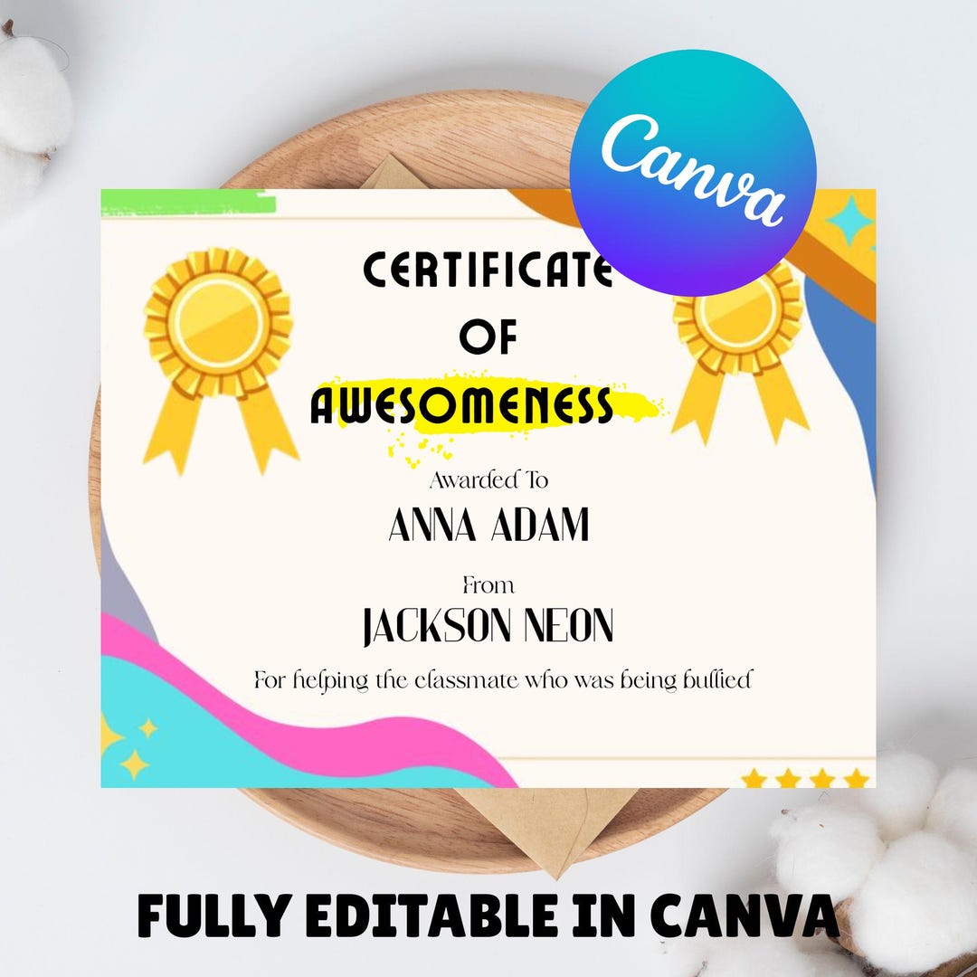 Certificate of Awesomeness Editable Template, Canva Design for ...