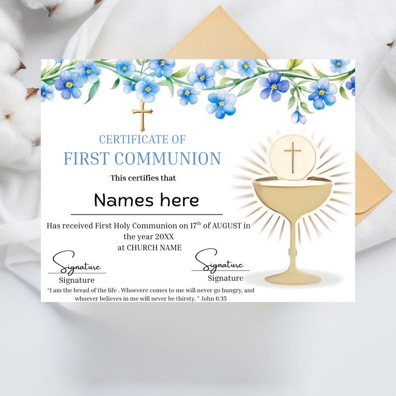 First Holy Communion Certificate Catholic Church Certificate First ...