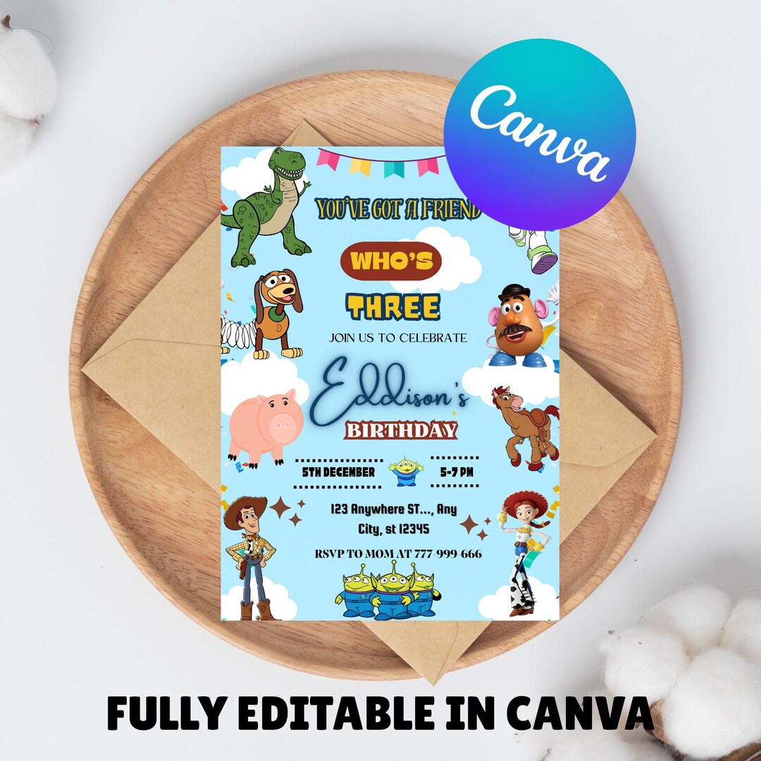 Toy Story Digital Invitation, Toy Story Birthday Party, Kids Digital ...