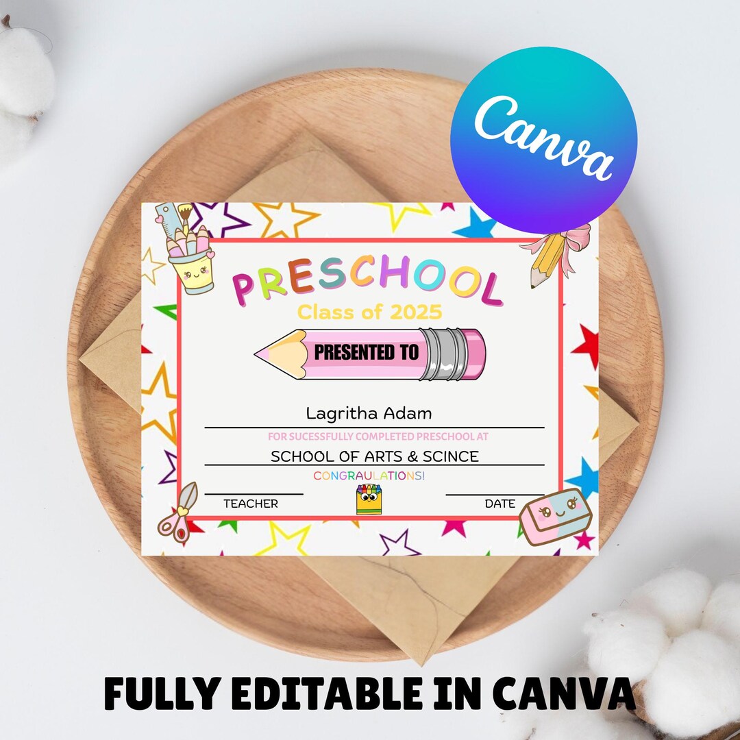 Editable Preschool Graduation Certificate, Prek Diploma Template, End ...