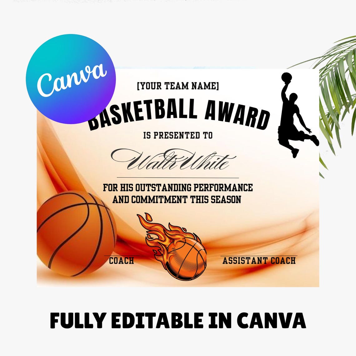 Editable Basketball Certificate Template - Printable Certificate ...