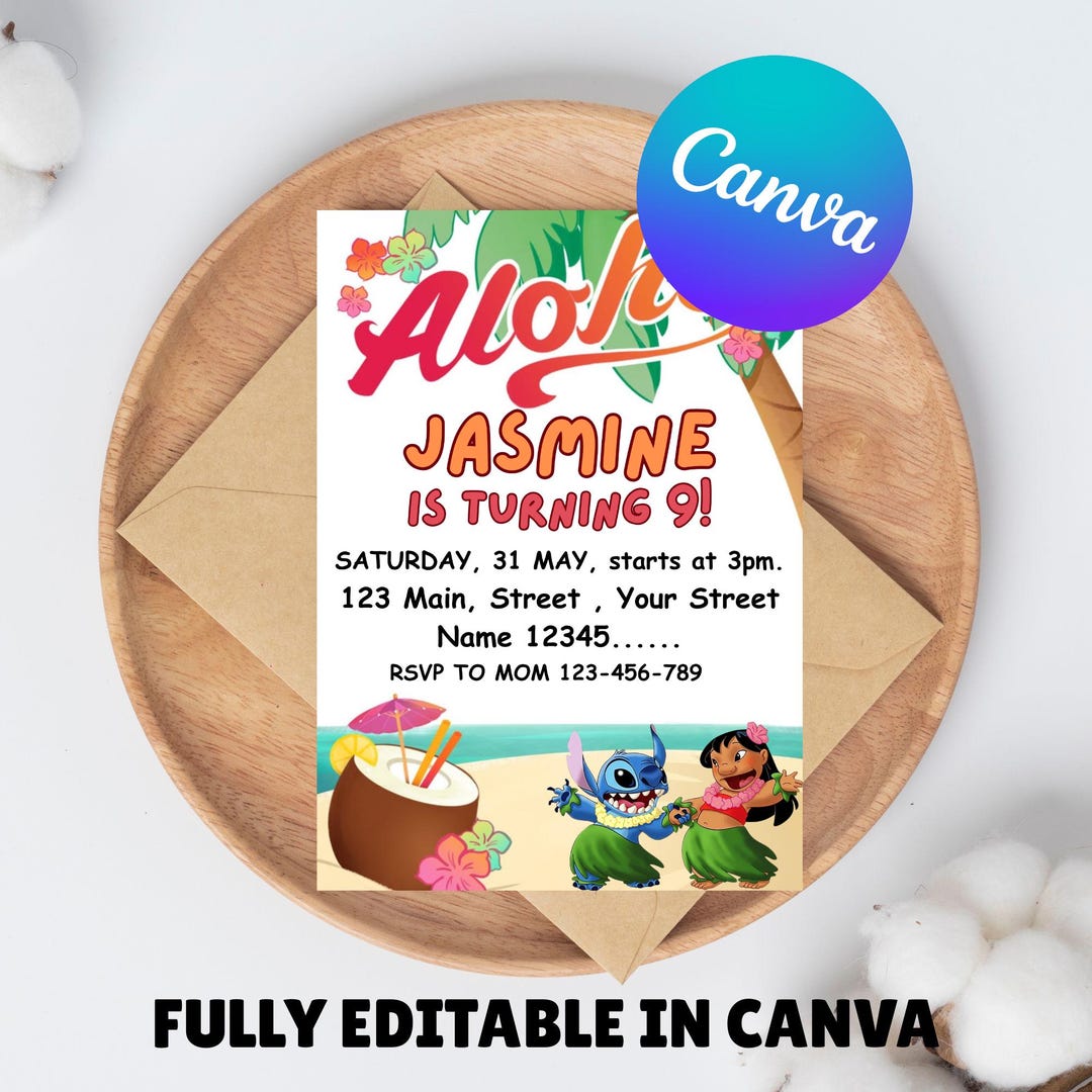 Invitación de cumpleaños de Lilo Stitch para cualquier edad, editable e ...