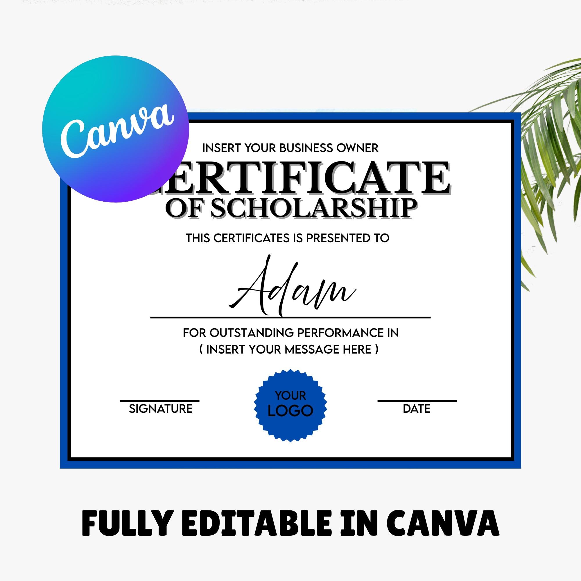 Certificate of Scholarship, Scholarship Template, Scholarship Award ...