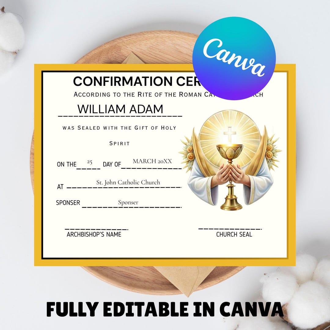 11x8.5 Confirmation Certificate, PDF Confirmation Certificate, Gifts ...