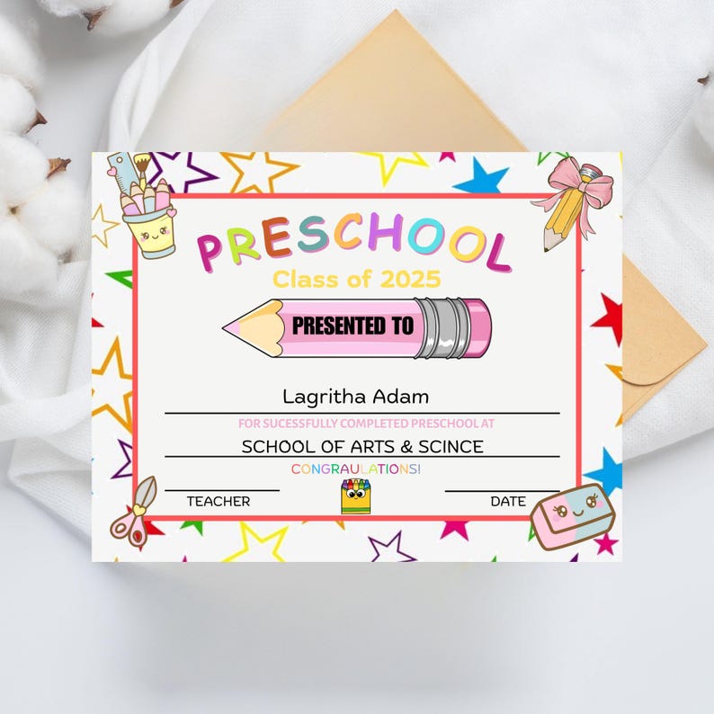 Editable Preschool Graduation Certificate, Prek Diploma Template, End ...