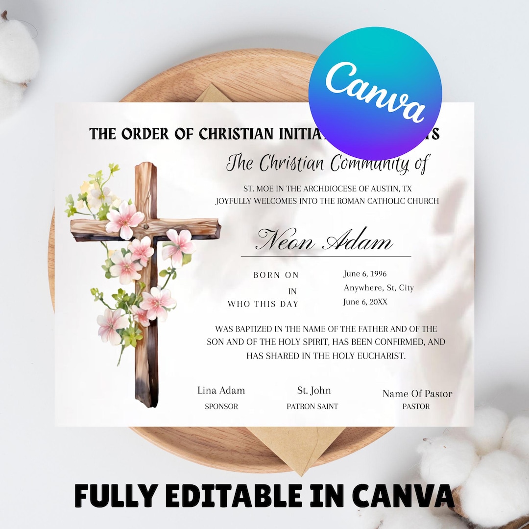 Certificate for Catechumens, RCIA Certificate, Canva Template, OCIA ...
