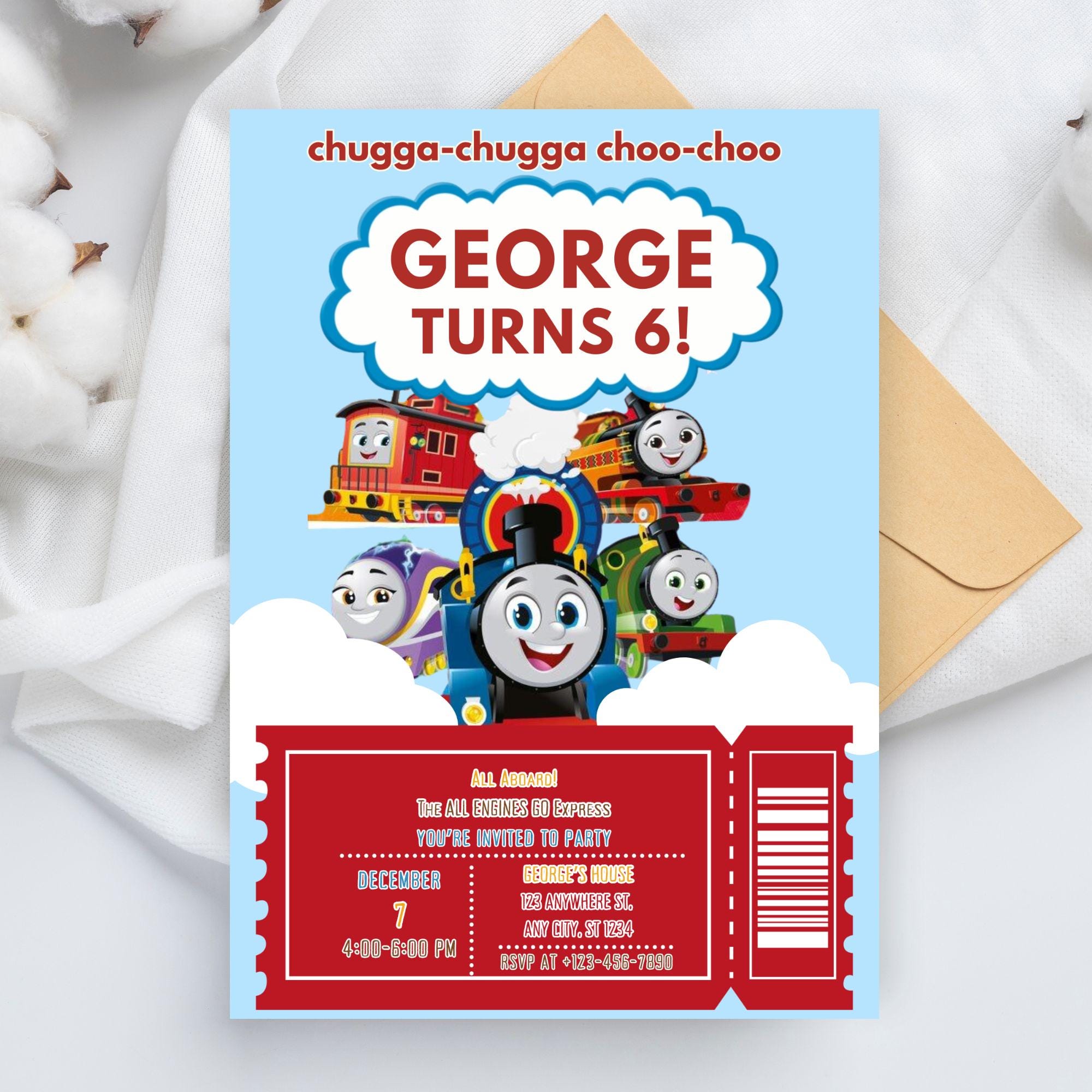 Editable Thomas the Tank Engine Birthday Invitation | Canva Digital ...