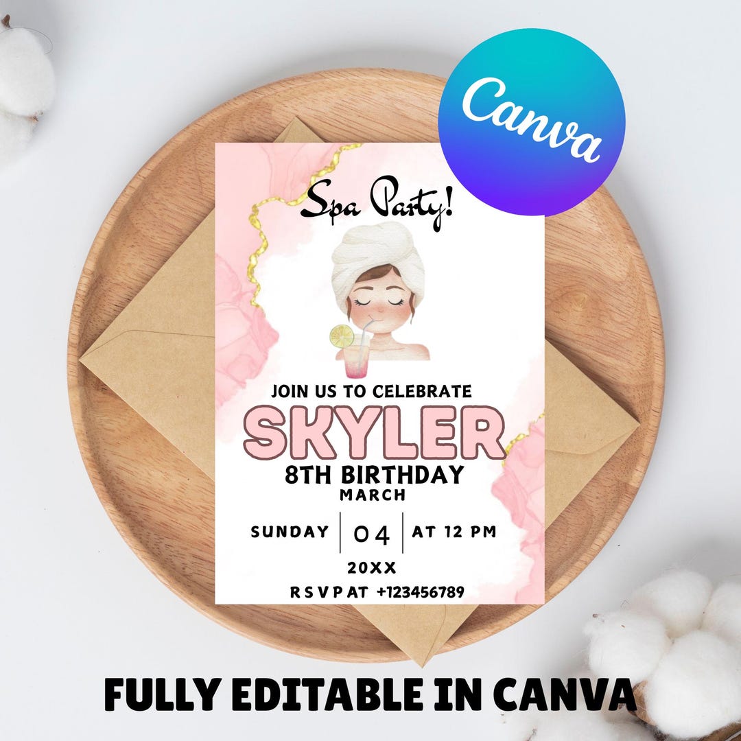 Editable Spa Party Birthday Invitation-spa Day Party Invite-pamper ...