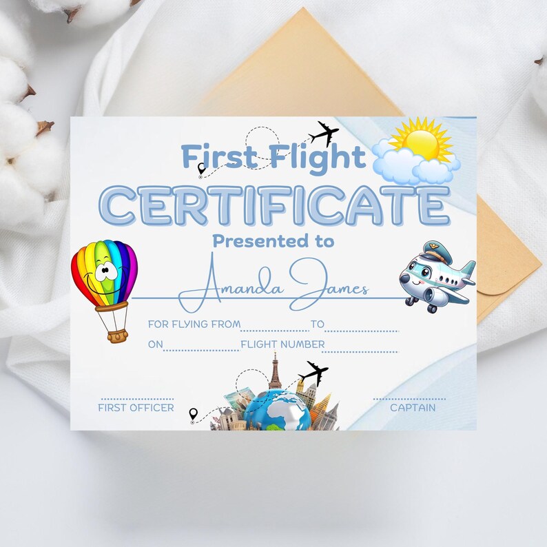 First Flight Certificate for Kids, Editable Toddler's First Flight ...