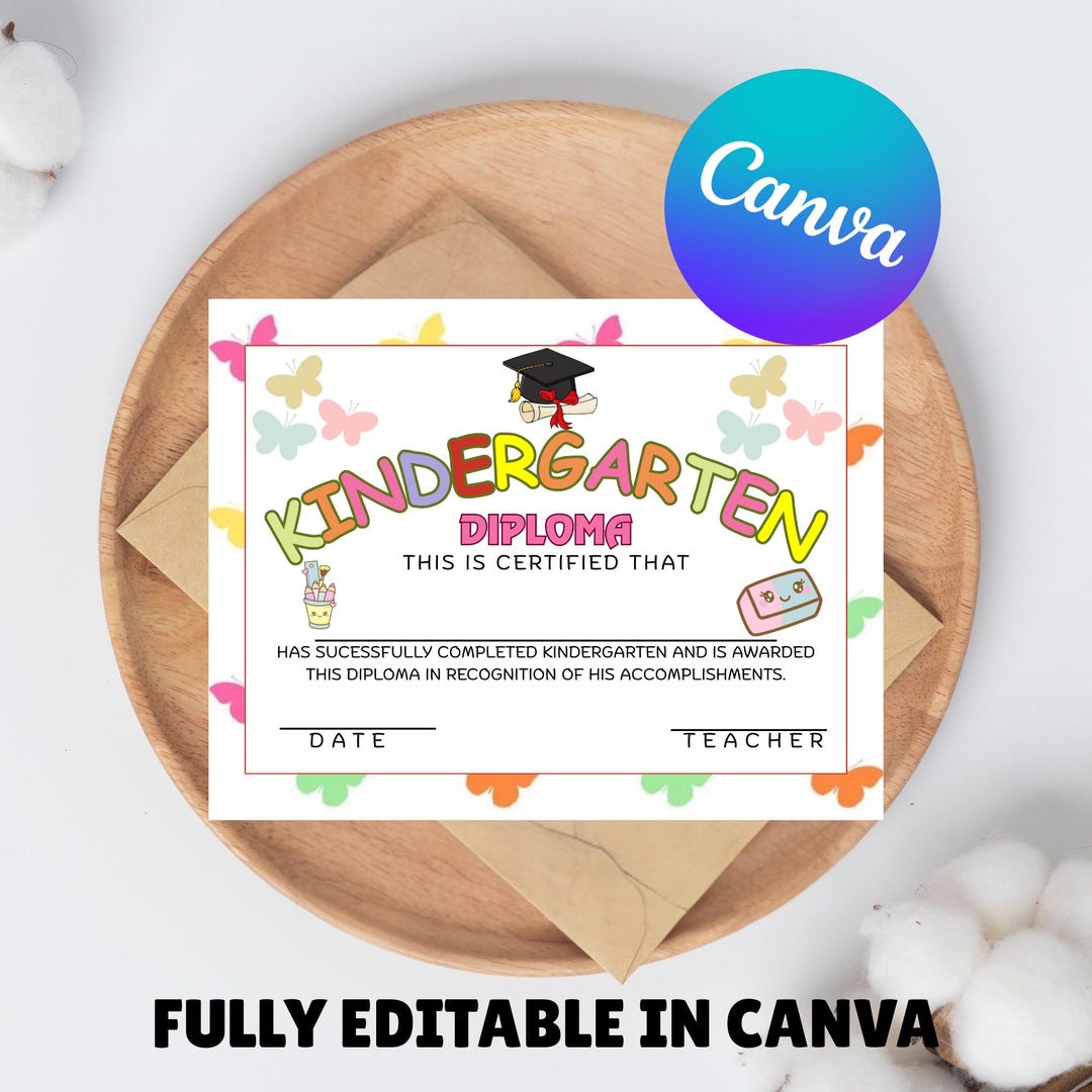 Editable Kindergarten Graduation Diploma Personalized Graduation ...